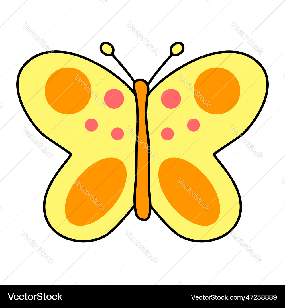 Yellow Cartoon Butterfly Yellow Butterfly Sign Stock Vector Image