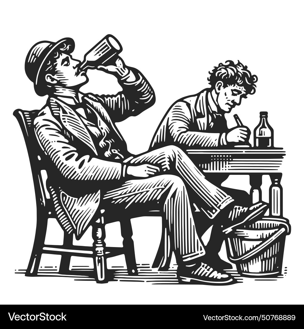 Vintage men drinking engraving sketch Royalty Free Vector