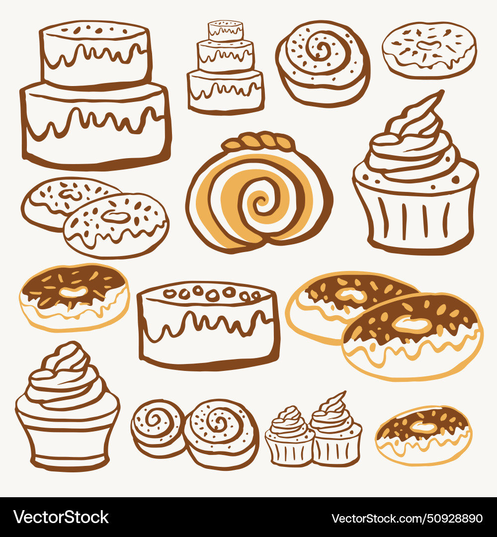 Brown cake outline collection Royalty Free Vector Image
