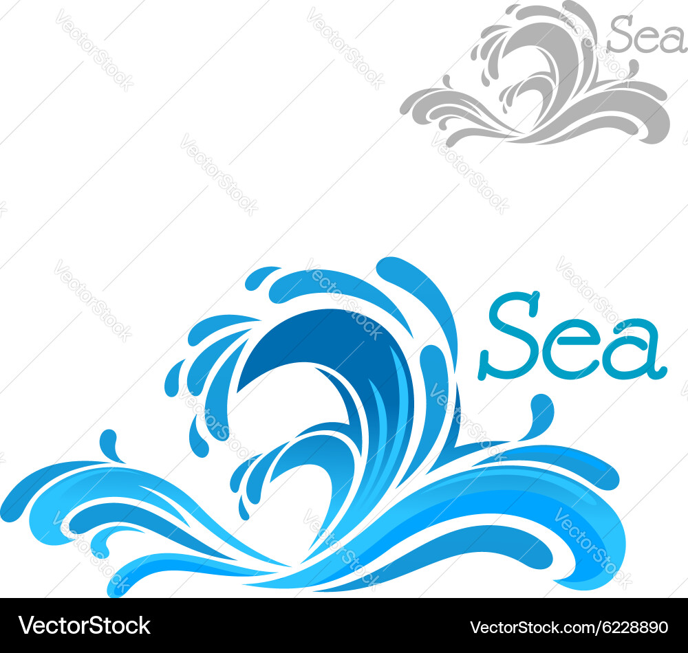 Cartoon blue sea wave splash Royalty Free Vector Image