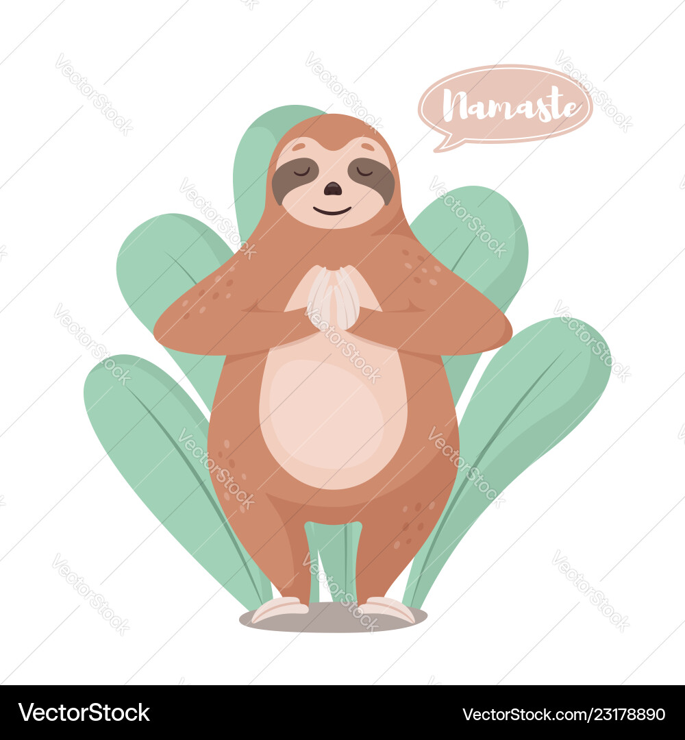 Cartoon cute sloth in greeting pose namaste Vector Image
