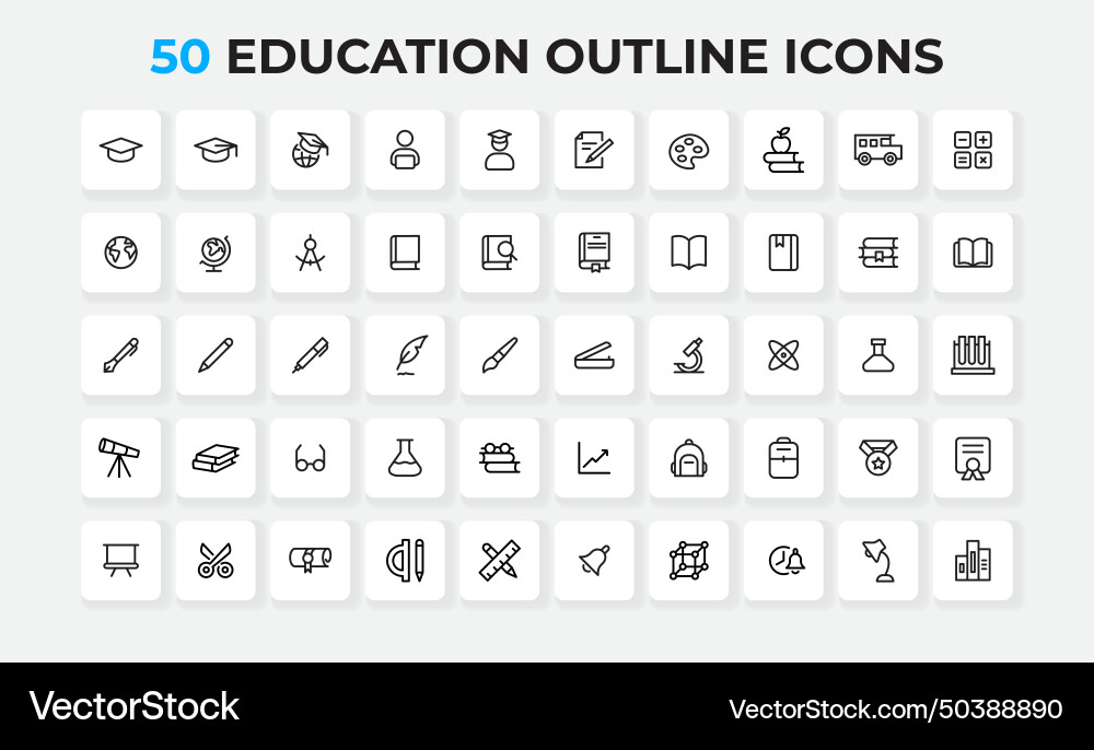 Education line icons set academic cap globe Vector Image