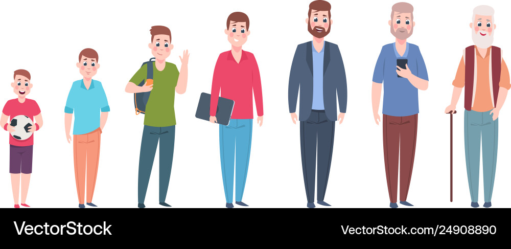 Man character age stages cartoon people Royalty Free Vector