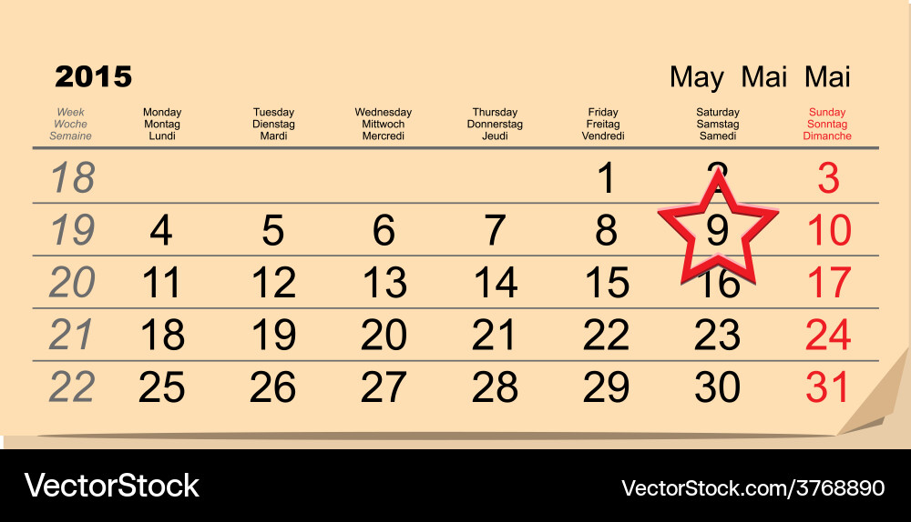 May 9 victory day calendar Royalty Free Vector Image