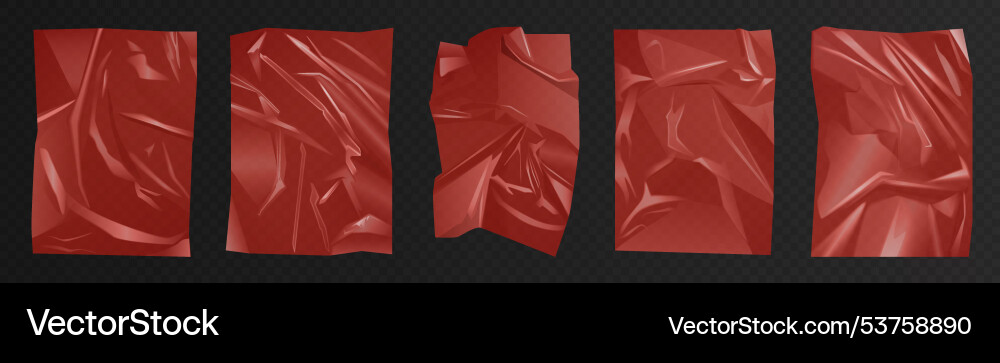 Red crumpled polyethylene plastic film set 3d Vector Image