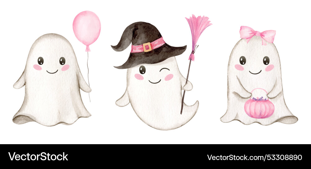 Set of watercolor halloween ghost cute Royalty Free Vector