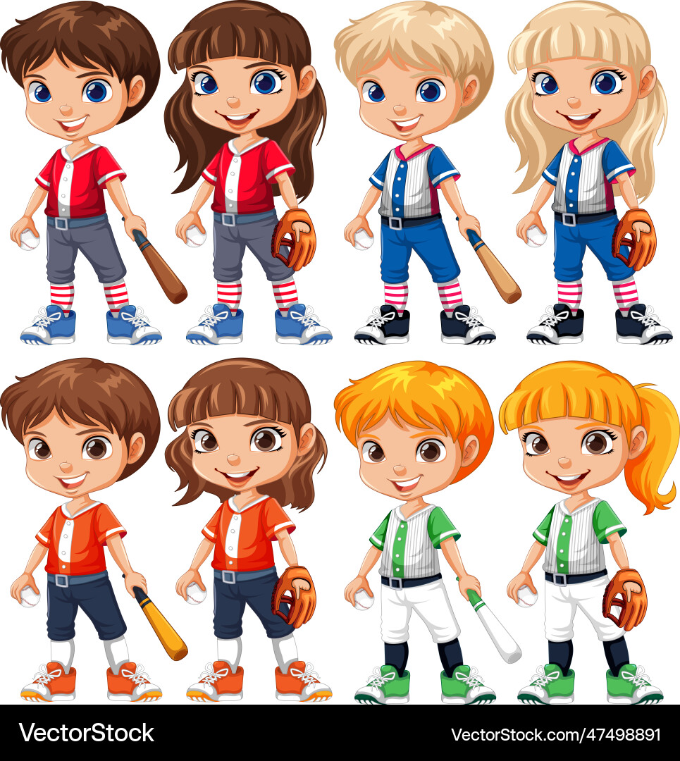 Baseball Kids Cartoon Set Royalty Free Vector Image