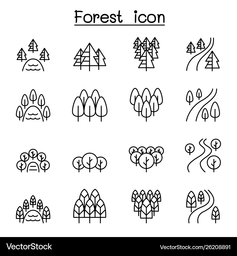 Forest lake river park landscape icon set in thin Vector Image