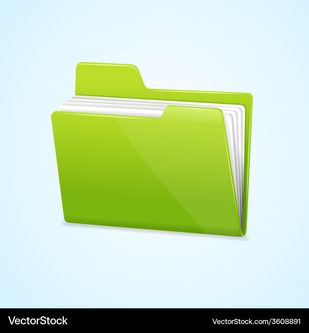 Green file folder icon isolated on blue Royalty Free Vector