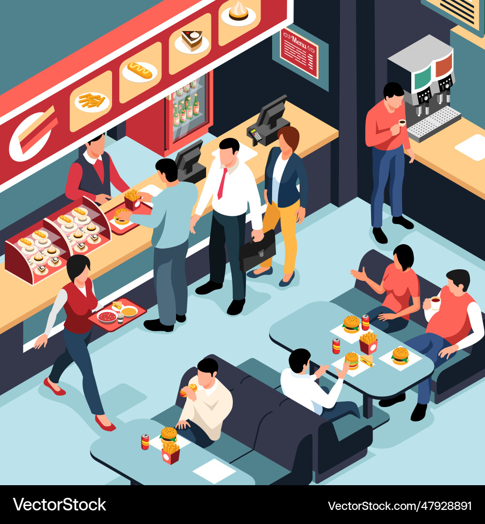 Isometric food court Royalty Free Vector Image