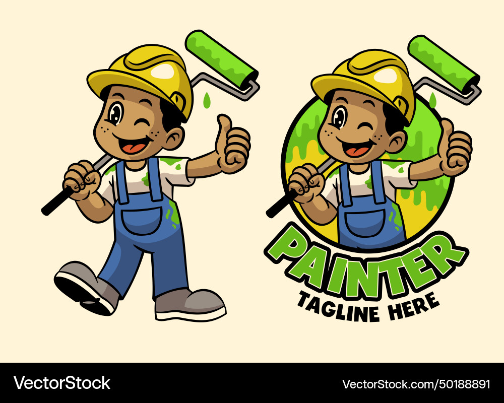 Painter worker mascot logo design Royalty Free Vector Image