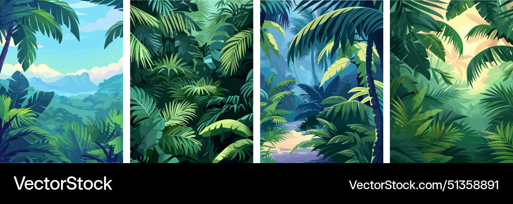 Tropical rainforest landscape posters palm trees Vector Image