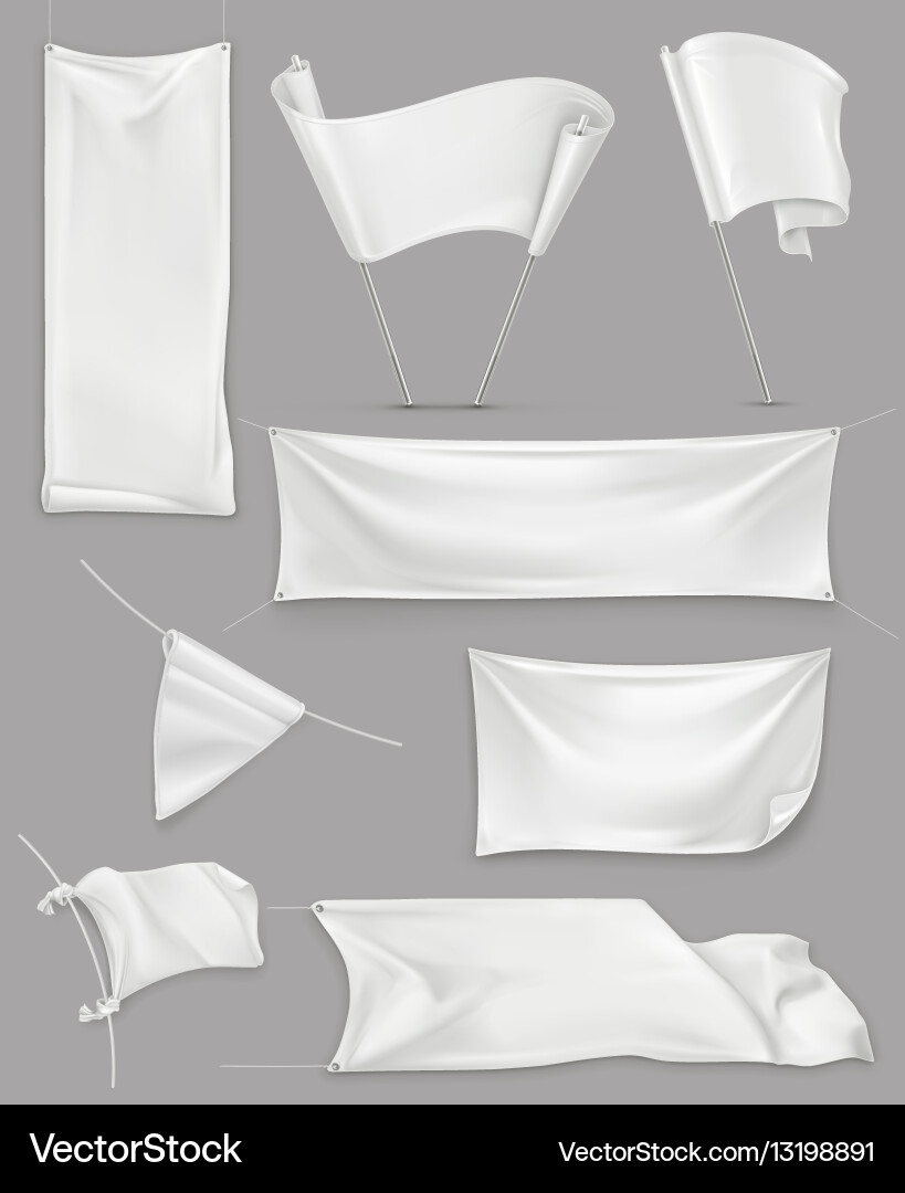 White banners and flags mesh set mockup Royalty Free Vector