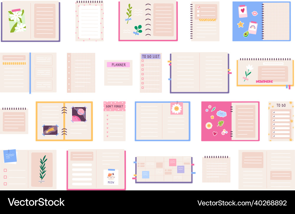 Cute planner diary journal paper notebook Vector Image