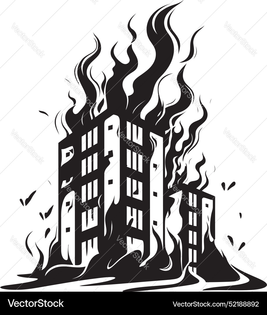 Incendiary image building on fire black logo icon Vector Image
