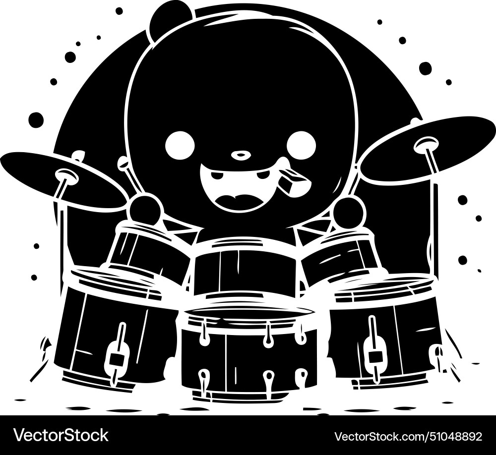 Polar bear playing drums cute cartoon character Vector Image