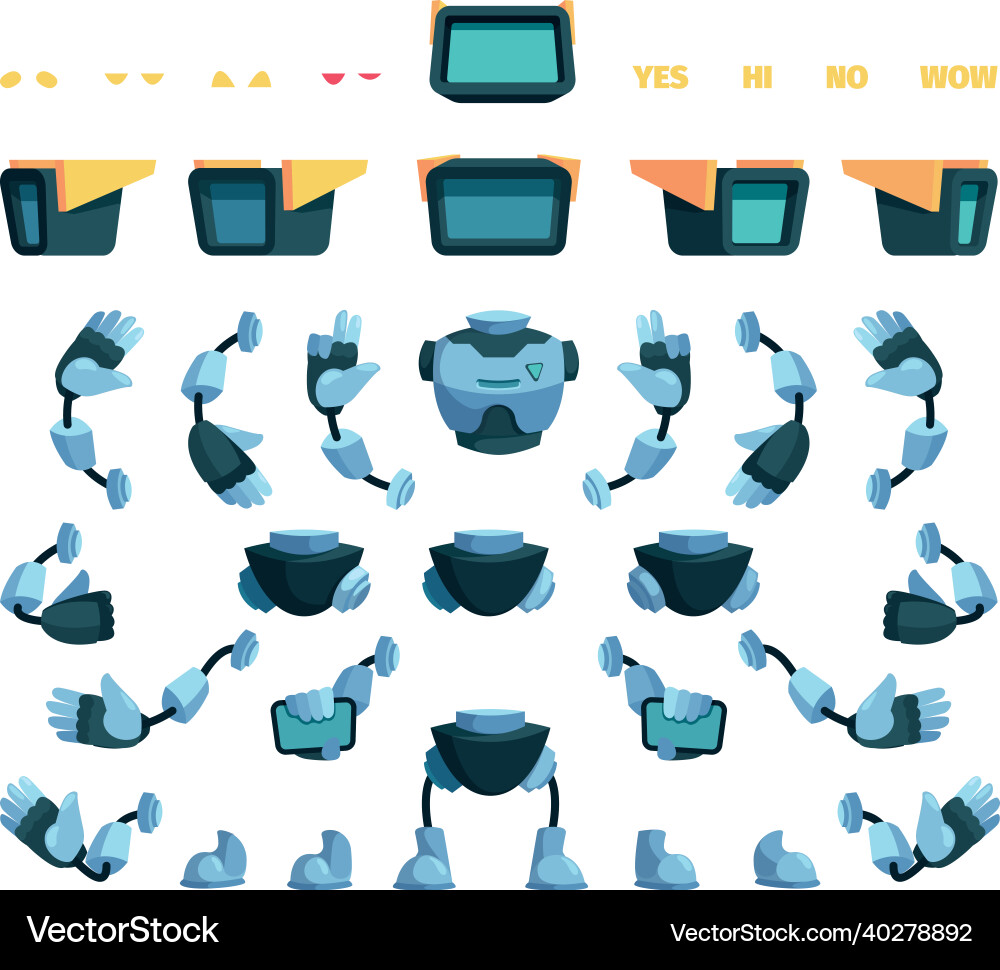 Robot characters creation kit with robotic steel Vector Image