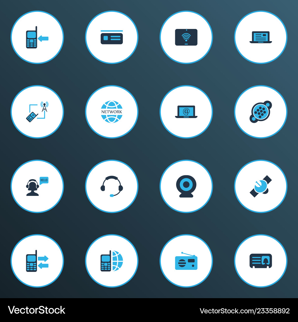 Telekommunikations-Icons farbiges Set mit ip Kamera