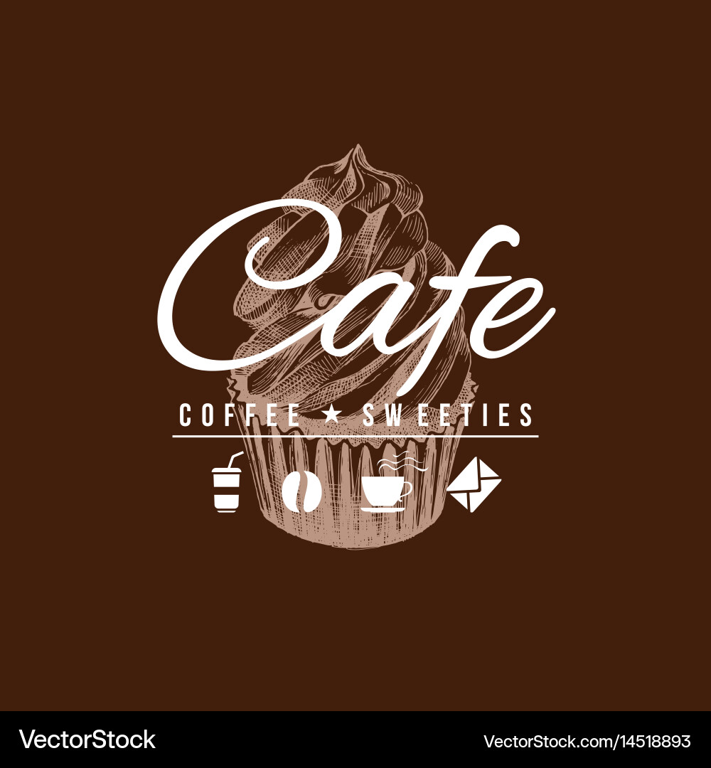 Cafe sign with hand drawn cupcake Royalty Free Vector Image