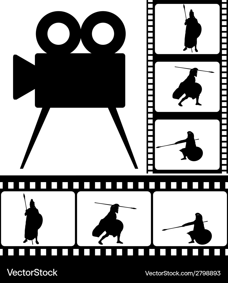 Movie camera and films Royalty Free Vector Image