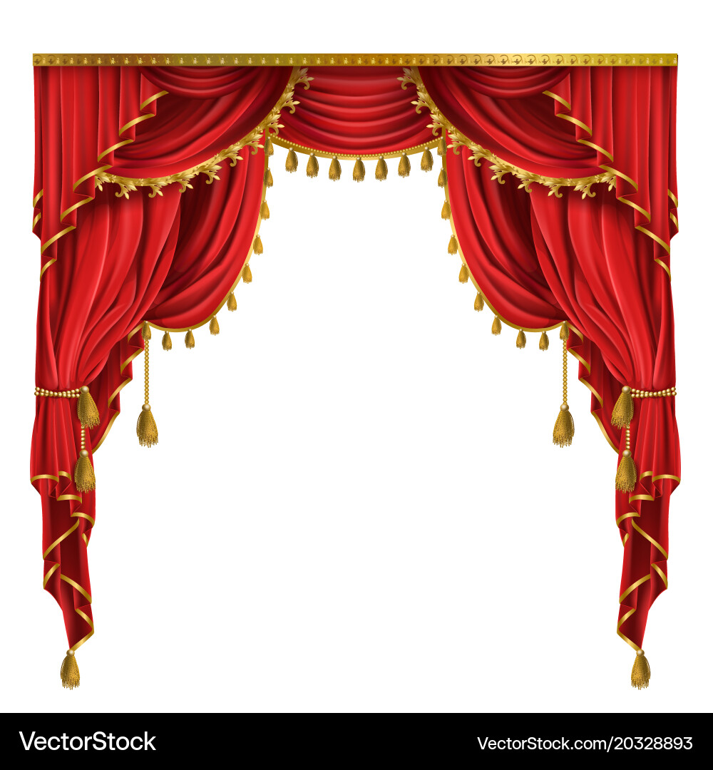 Realistic luxury red curtains with drapery Vector Image