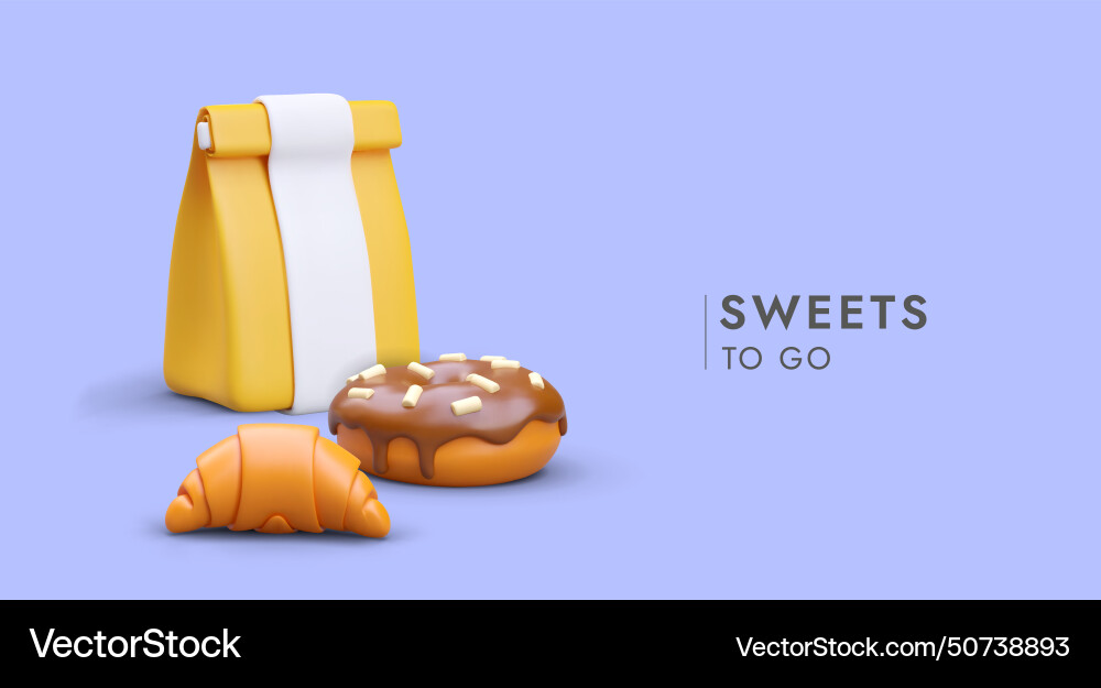 Takeaway sweets advertising concept for bakery Vector Image