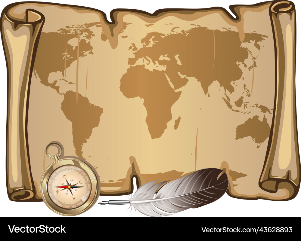 Vintage scroll with world map Royalty Free Vector Image