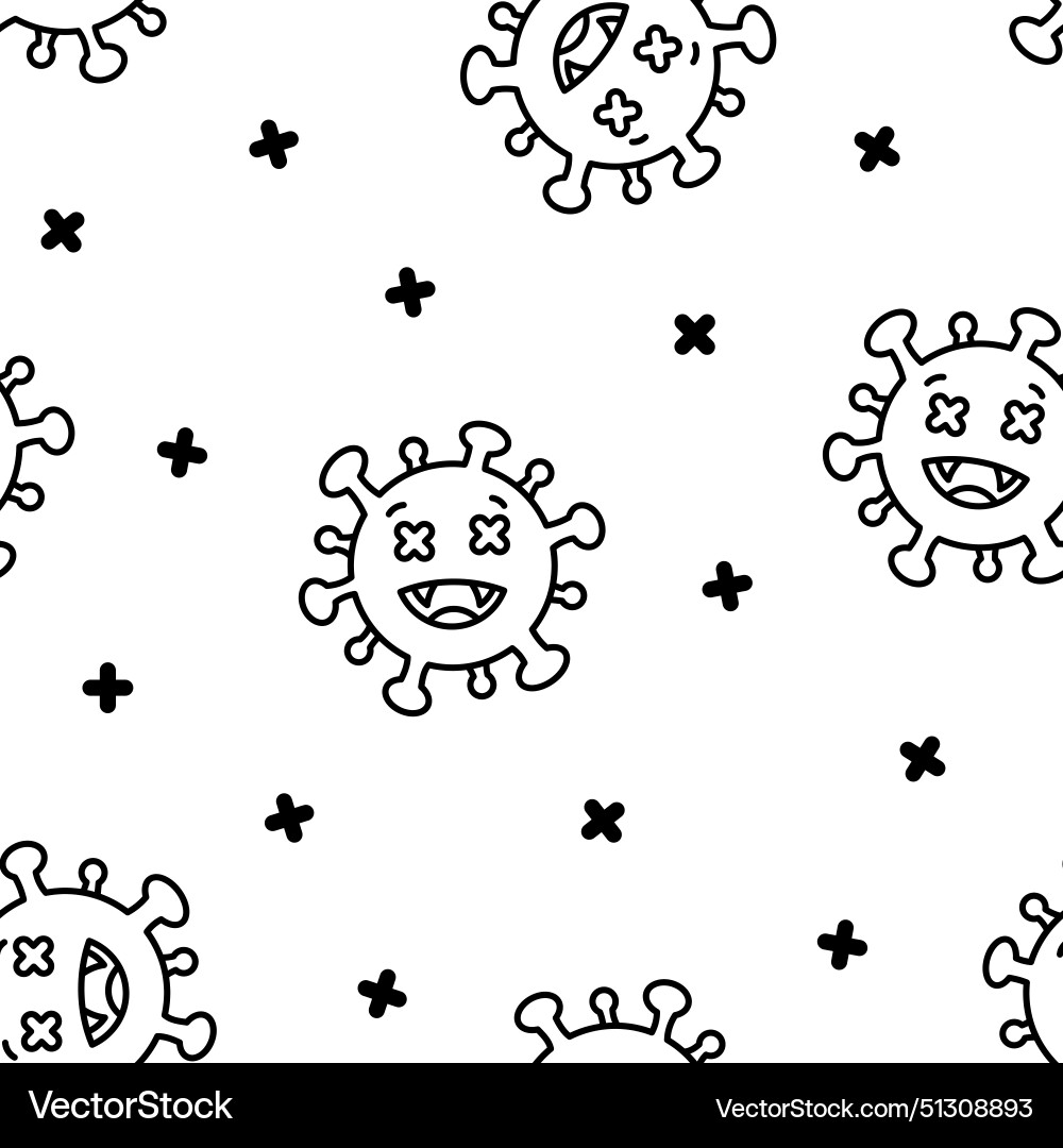 Viruses kawaii seamless pattern coloring page Vector Image