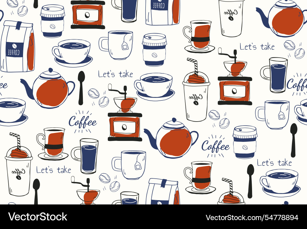 Drawn coffee pattern Royalty Free Vector Image