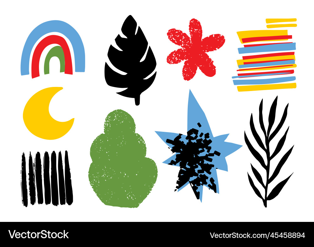Drawn floral leaves and rainbow crescent moon Vector Image