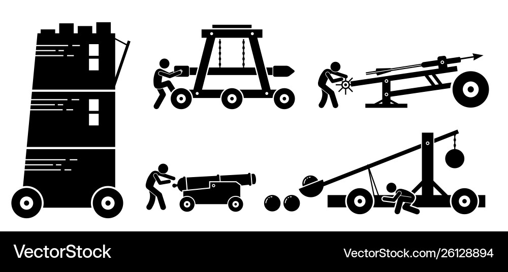 Medieval siege weapons from middle age battle Vector Image