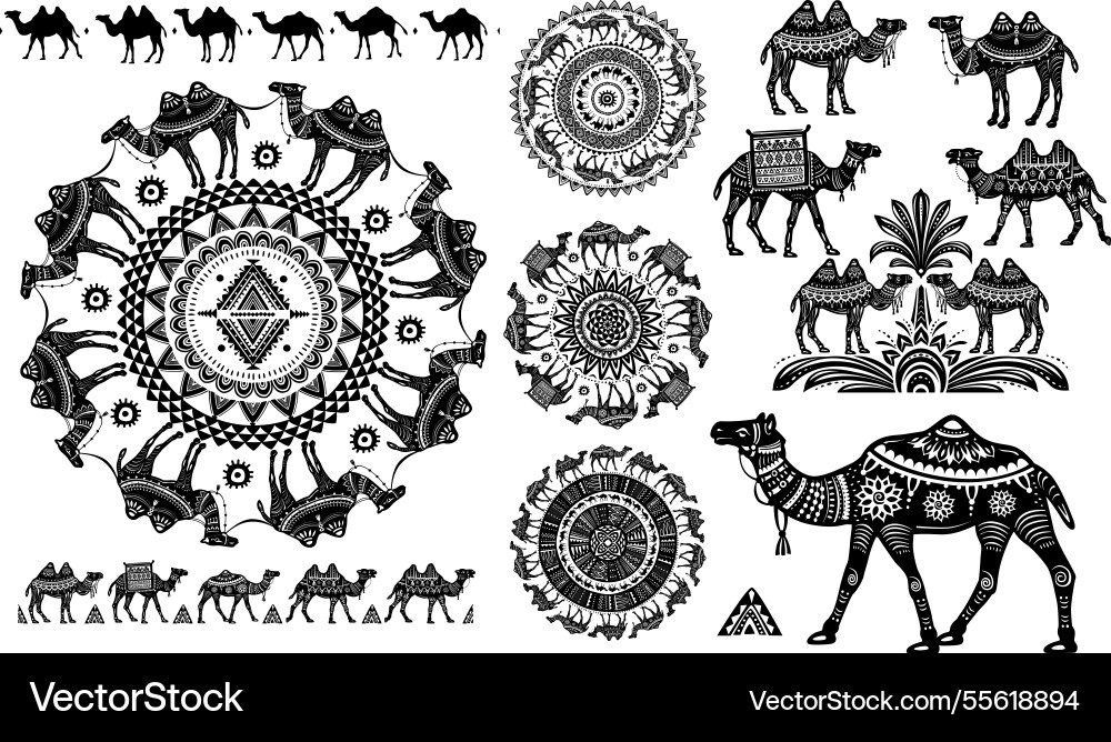 Set of stylized decorative camels Royalty Free Vector Image
