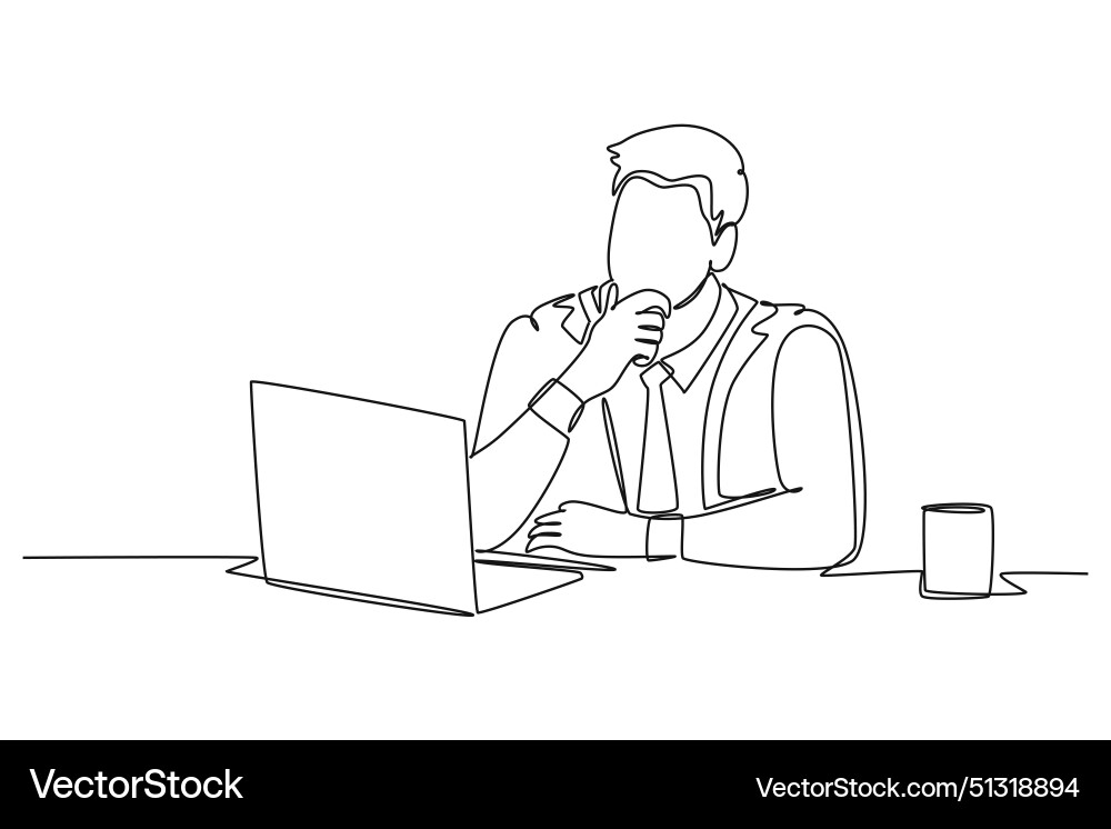 Single continuous line drawing young male worker Vector Image