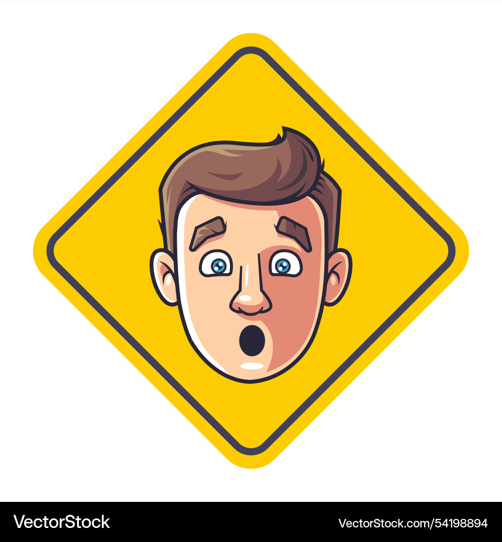 Surprised Man Face - Yellow Background Royalty Free Vector