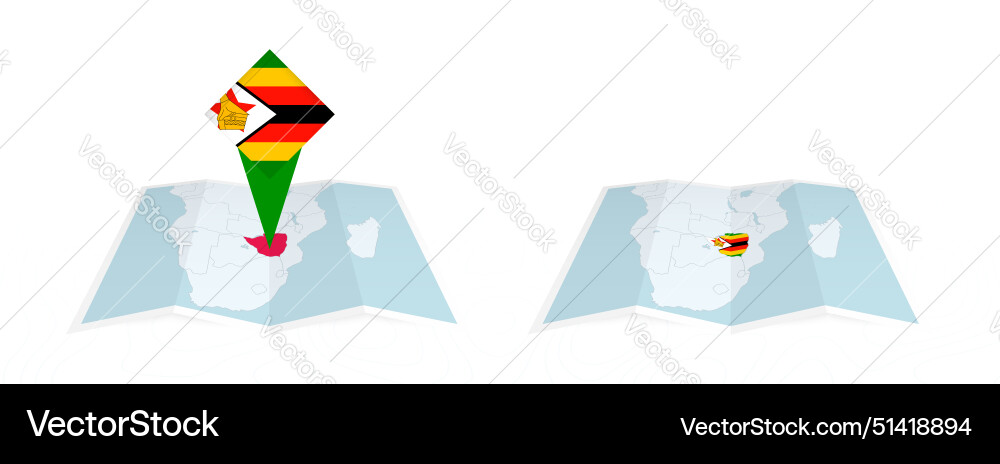 Two versions of an zimbabwe folded map one Vector Image