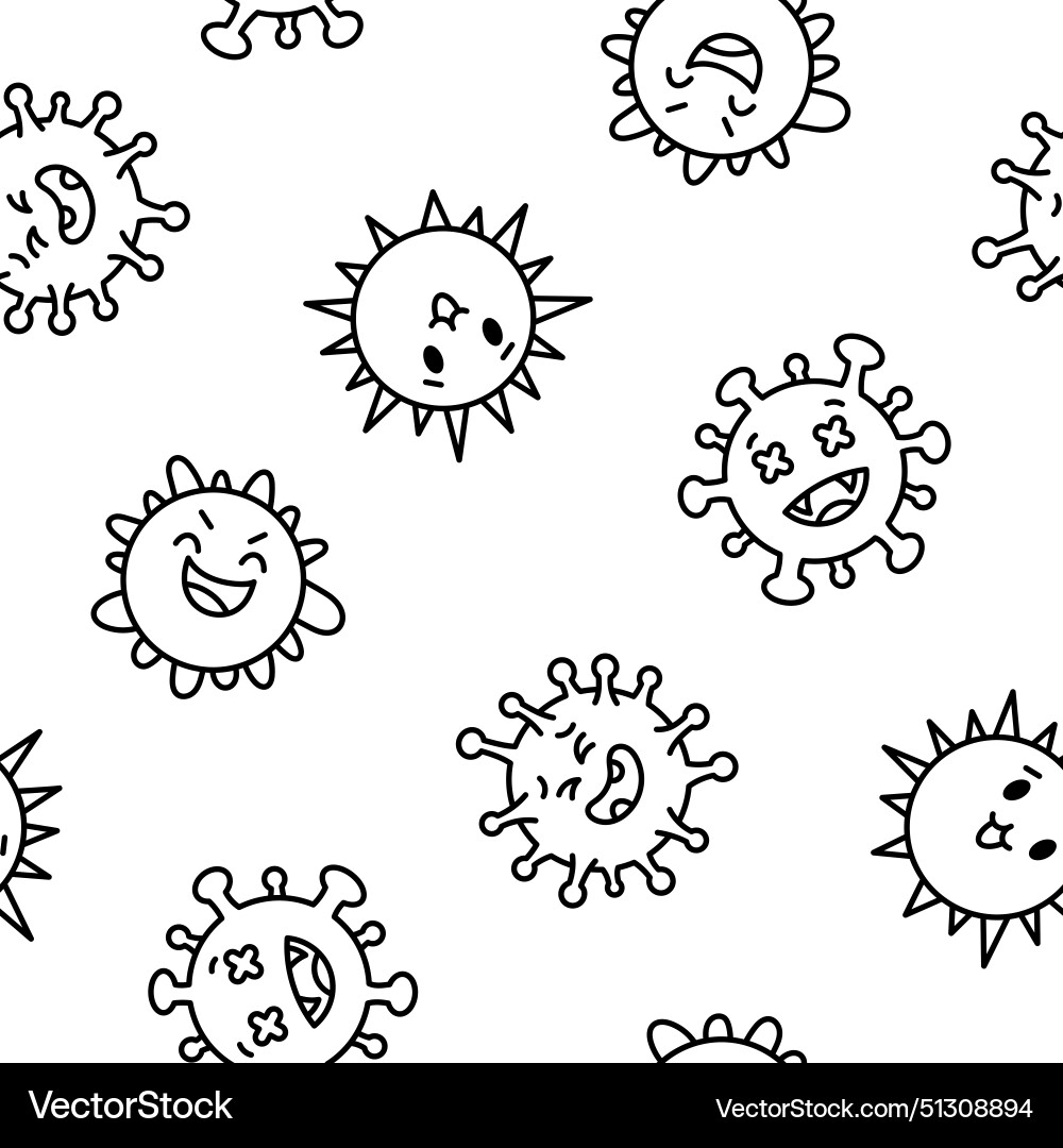 Viruses kawaii seamless pattern coloring page Vector Image