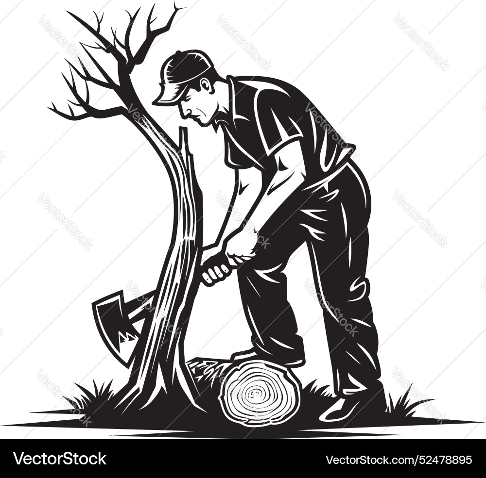 Arboreal artistry iconic tree chopper woodcut Vector Image