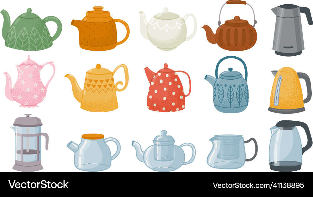Cartoon decorative glass and ceramic teapots Vector Image
