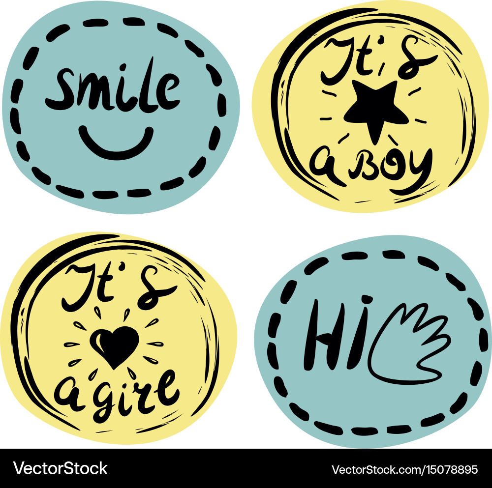 Four children s logo with handwriting smile Vector Image