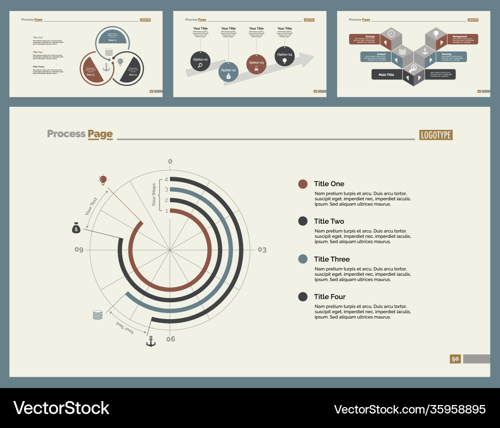 Four planning slide templates set Royalty Free Vector Image