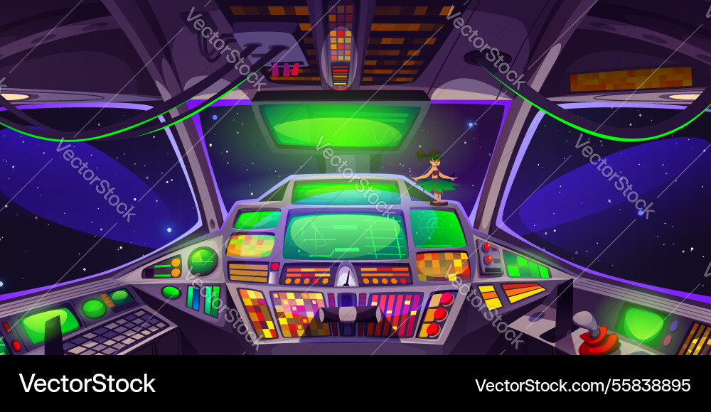 Futuristic cockpit of sci fi spaceship Royalty Free Vector