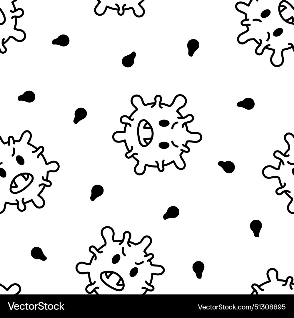 Viruses kawaii seamless pattern coloring page Vector Image