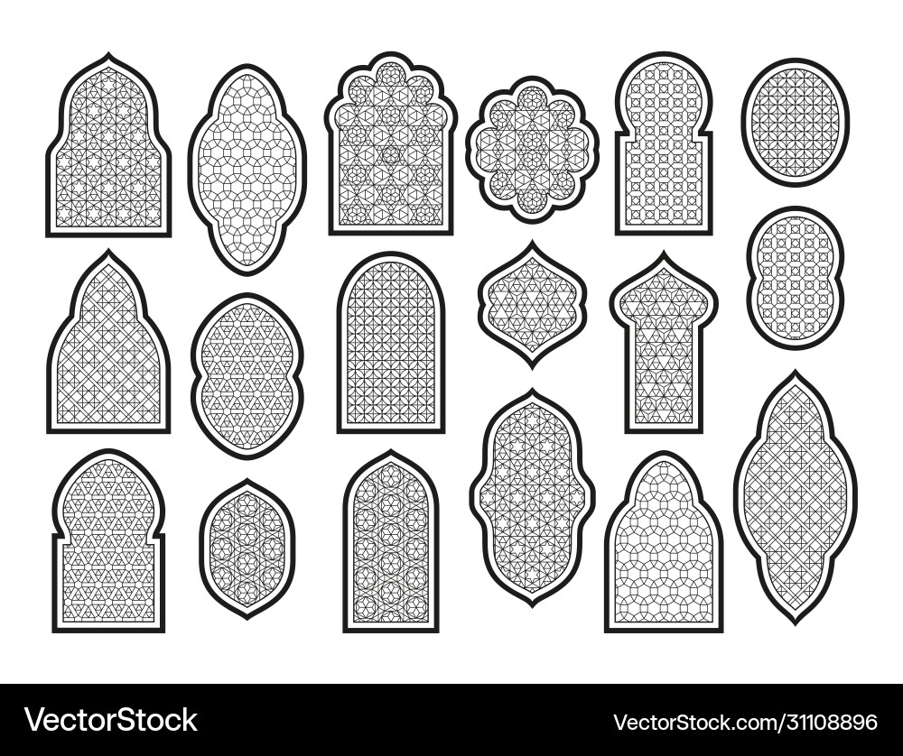 Arabic or islamic windows set Royalty Free Vector Image