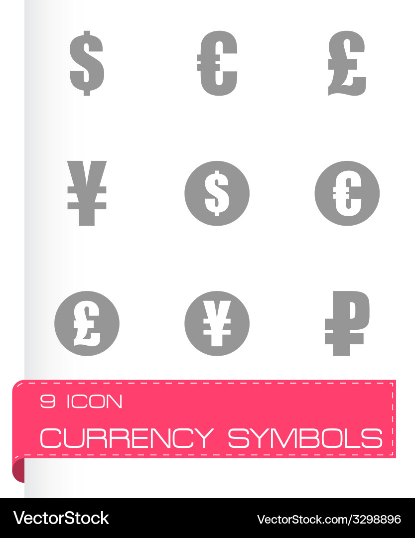 Black currency symbols icons set Royalty Free Vector Image