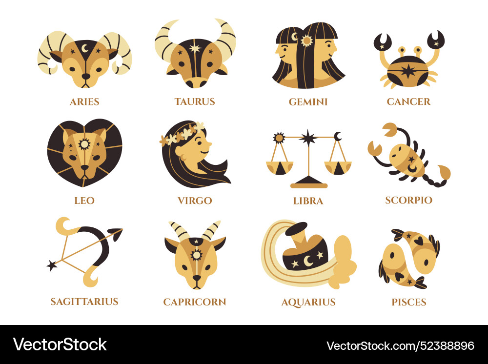 Hand drawn zodiac signs collection Royalty Free Vector Image