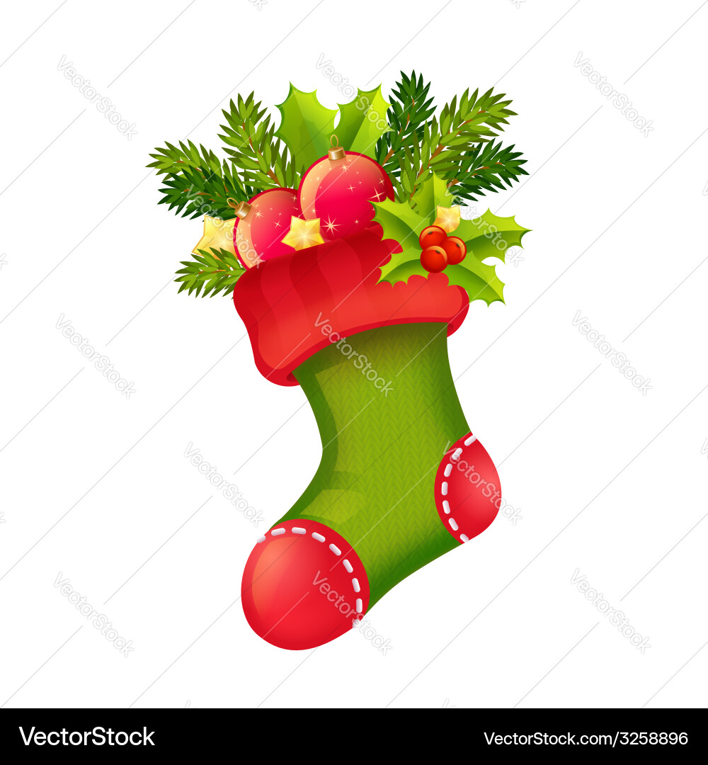 Realistic Christmas Stocking with Presents Vector Image