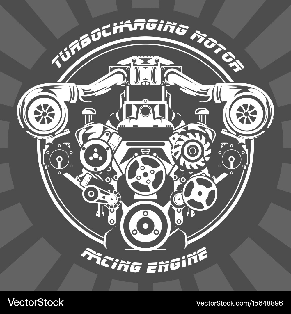 Turbocharging racing engine - power motor emblem Vector Image