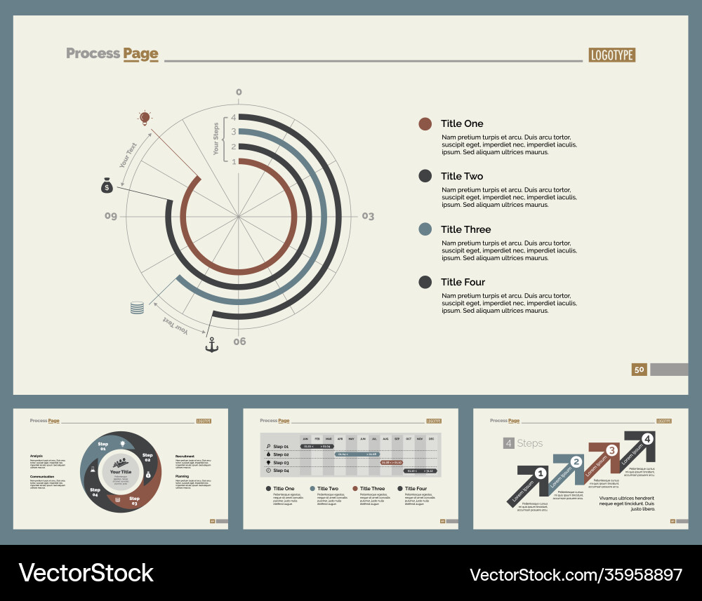 Four planning slide templates set Royalty Free Vector Image