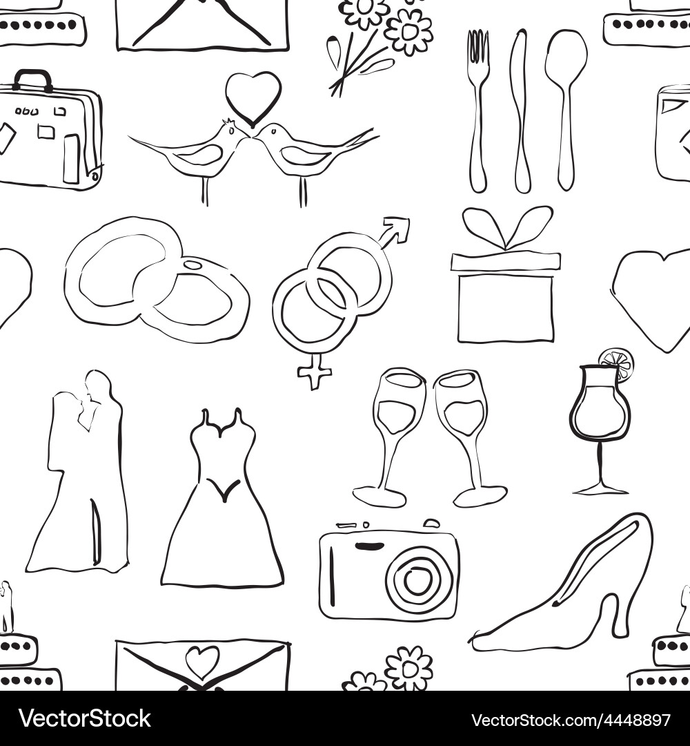 Seamless doodle wedding pattern Royalty Free Vector Image
