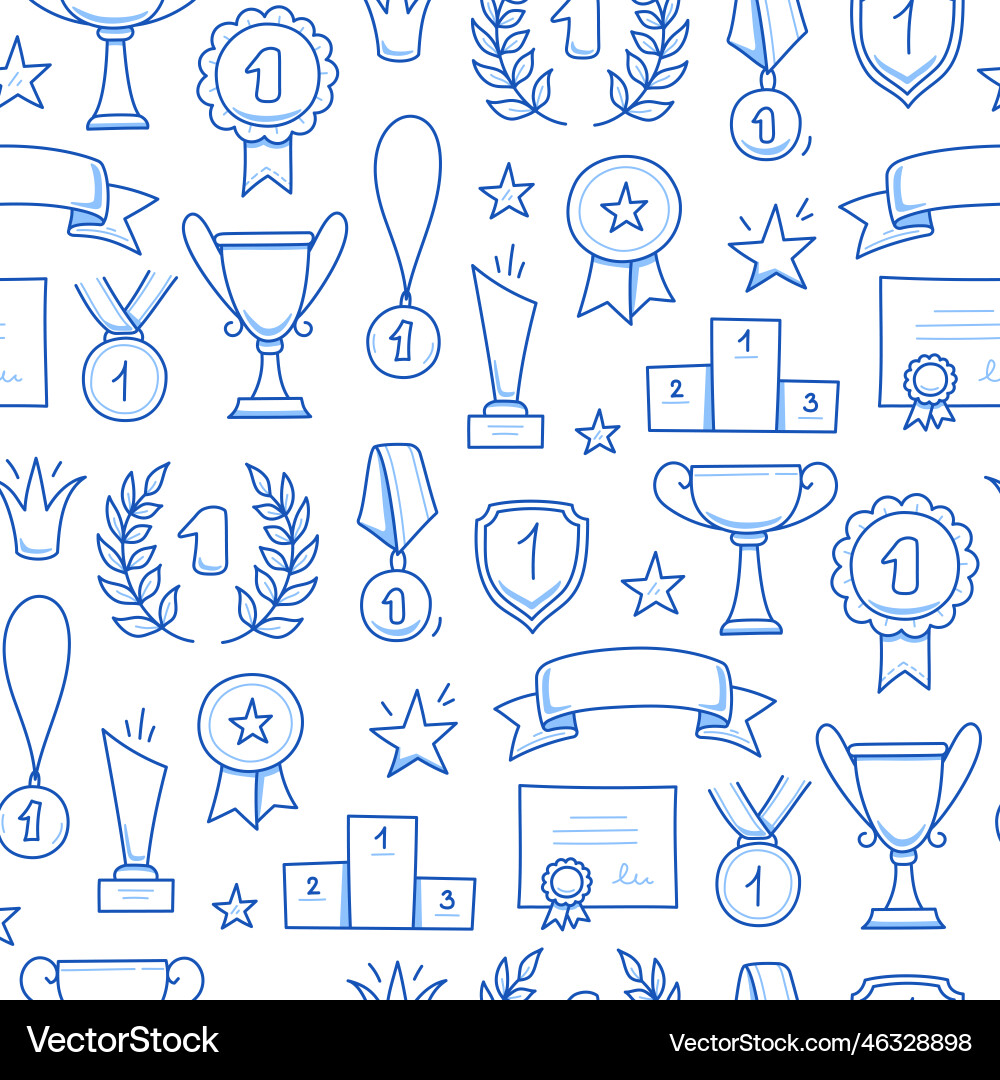 Award doodle hand drawn seamless pattern winner Vector Image
